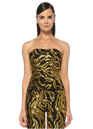 Halpern Kadın Gold Siyah Straplez İşlemeli Bluz 36 FR