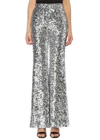 Halpern Kadın Silver Yüksek Bel İşlemeli Bol Paça Pantolon Gri 34 FR