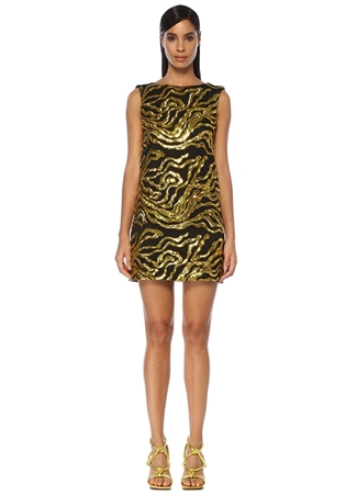 Halpern Kadın Gold İşlemeli Sırtı Açık Mini Kokteyl Elbise Siyah 36 FR