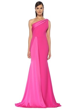 Alex Perry Kadın Hollis Şeftali Drapeli Tek Kol Maksi Abiye Elbise Pembe 8 US