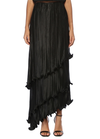 Givenchy Kadın Siyah Pilili Asimetrik Fırfırlı Maksi Etek 38 IT