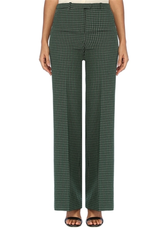 Givenchy Kadın Yeşil Normal Bel Kareli Bootcut Yün Pantolon 38 IT