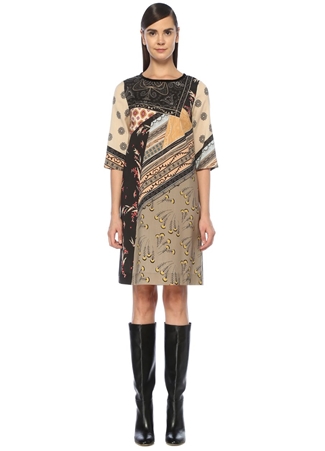 Etro Kadın Etnik Desenli Truvakar Kol Midi Yün Elbise Siyah 42 IT