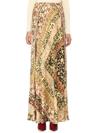 Etro Kadın Bej Etnik Desenli Maksi İpek Etek 40 IT