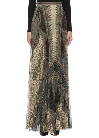 Etro Kadın Bej Etnik Desenli Pilili Maksi Etek 46 IT Etro Kadın Bej Etnik Desenli Pilili Maksi Etek 46 IT