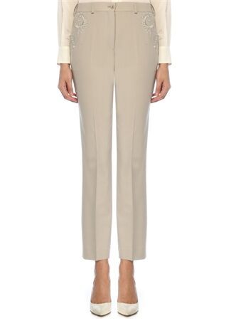 Etro Kadın Gri Normal Bel Etnik Desen İşlemeli Yün Pantolon 38 IT