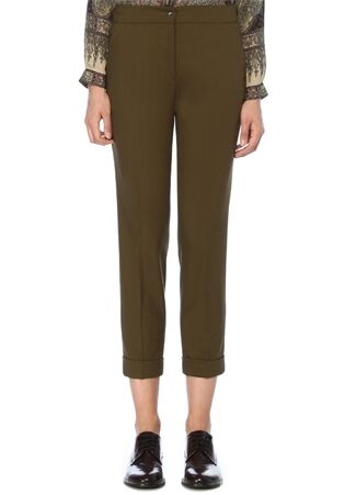 Etro Kadın Haki Normal Bel Dar Paça Yün Pantolon Yeşil 42 IT