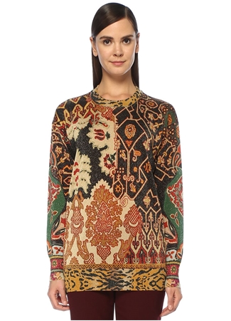 Etro Kadın Bisiklet Yaka Simli Etnik Desenli Kazak 40 IT
