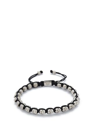 AtolyeWolf Erkek Shamballa Siyah Gümüş Rengi Kurukafa Bileklik Gri EU