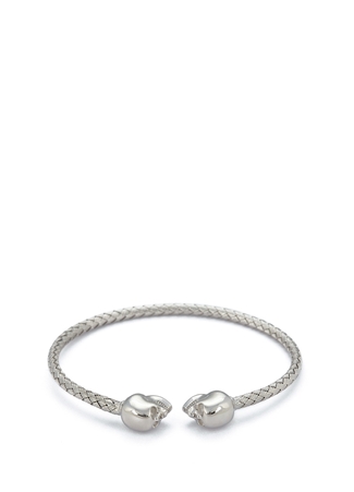 AtolyeWolf Erkek Gümüş Rengi Kurukafa Örgü Bileklik Gri EU AtolyeWolf Erkek Gümüş Rengi Kurukafa Örgü Bileklik Gri EU