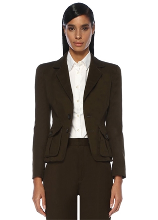 Dsquared2 Kadın Nelson Haki Kelebek Yaka Streç Twill Blazer Ceket Yeşil 38 IT