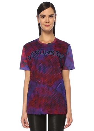 Dsquared2 Kadın Mor Batik Desenli Logolu Dikiş Detaylı T-shirt S EU Dsquared2 Kadın Mor Batik Desenli Logolu Dikiş Detaylı T-shirt S EU