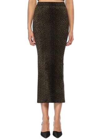 Alexander Wang Kadın Leopar Desenli Yırtmaç Detaylı Midi Şönil Etek Kahverengi S EU