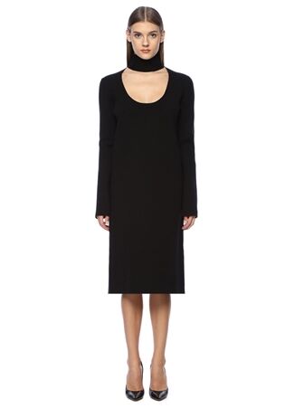 Bottega Veneta Kadın Siyah Yaka Detaylı Midi Elbise 42 It Bottega Veneta Kadın Siyah Yaka Detaylı Midi Elbise 42 It