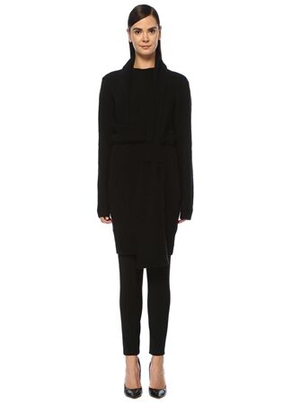 Bottega Veneta Kadın Siyah Fular Detaylı Uzun Yün Kazak 42 IT