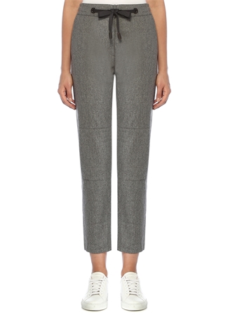 Eleventy Kadın Gri Beli Bağcıklı Dar Paça Yün Pantolon 44 IT