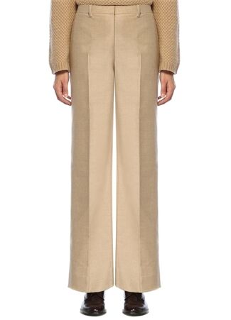 Theory Kadın Bej Normal Bel Bol Paça Yün Pantolon 6 US