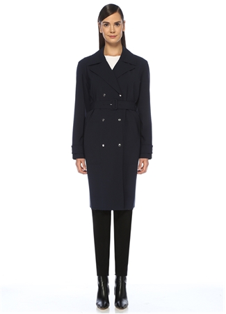 Theory Kadın Lacivert Kelebek Yaka Beli Kemerli Pardösü S EU