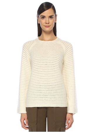 Theory Kadın Beyaz Reglan Kollu Örgü Dokulu Kaşmir Kazak M EU