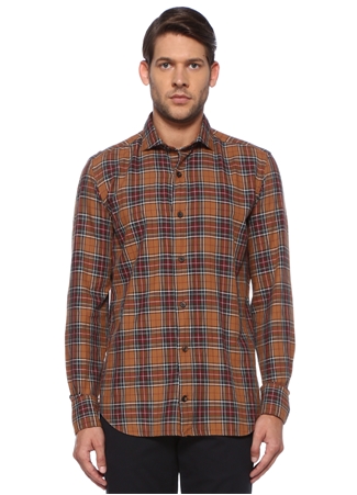 Eleventy Erkek Hardal Yarı İtalyan Yaka Ekoseli Gömlek Sarı 39 IT