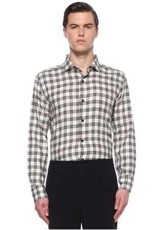 Eleventy Erkek Gri Küçük Yaka Kareli Gömlek 40 IT