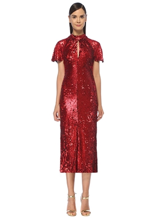 Maria Lucia Hohan Kadın Hanne Kırmızı Payetli Midi Abiye Elbise 34 FR