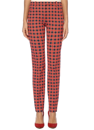 Versace Kadın Kırmızı Düşük Bel Mikro Desenli Boru Paça Pantolon Turuncu 44 IT