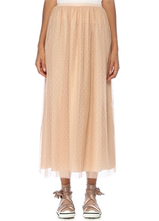 Red Valentino Kadın Nude Puantiyeli Midi Tül Etek Pembe 38 IT