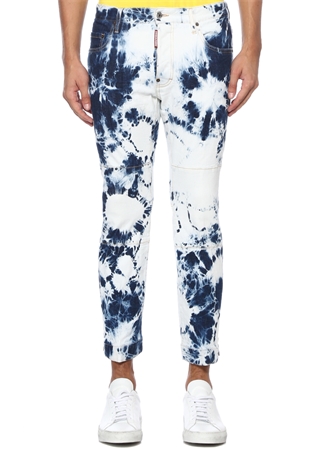 Dsquared2 Erkek Biker Ski Mavi Batik Desenli Jean Pantolon 46 IT
