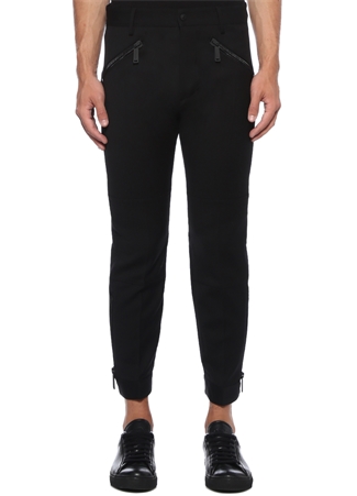 Dsquared2 Erkek Siyah Yüksek Bel Paçaları Fermuarlı Pantolon 46 IT
