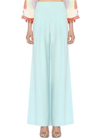 Alice+Olivia Kadın Ayla Mavi Yüksek Bel Pilili Bol Paça Pantolon 4 US