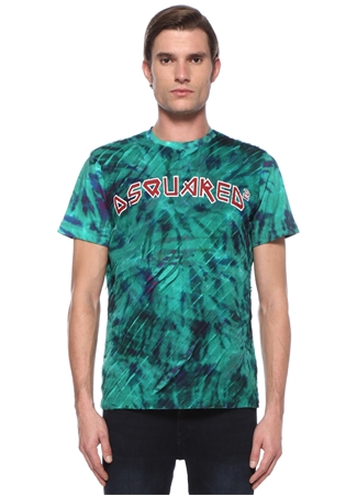 Dsquared2 Erkek Lacivert Yeşil Çizgi Dokulu Logolu Basic T-shirt S EU