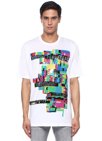 Dsquared2 Erkek Beyaz Bisiklet Yaka Baskılı Logolu Basic T-shirt XS EU