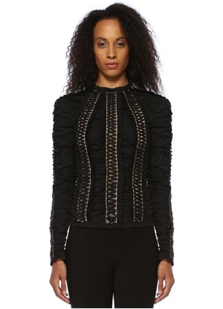 Zimmermann Kadın Espionage Siyah Fırfırlı İpek Bluz 0 US