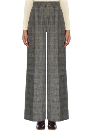 Kiton Kadın Gri Yüksek Bel Ekoseli Bol Paça Yün Pantolon 40 IT Kiton Kadın Gri Yüksek Bel Ekoseli Bol Paça Yün Pantolon 40 IT