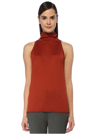 Kiton Kadın Kiremit Balıkçı Yaka Kolsuz Kaşmir Triko Kırmızı 44 IT