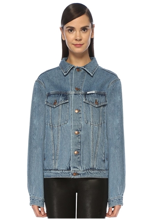 Forte Couture Kadın Mavi Arkası Taşlı Logo İşlemeli Denim Ceket M EU