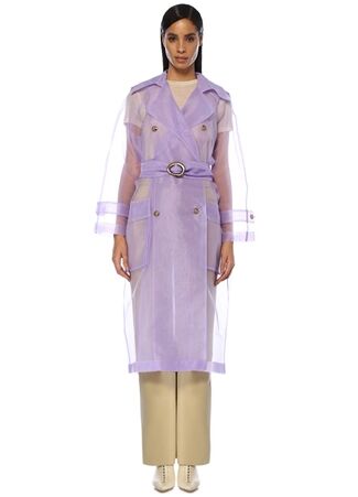 Nanushka Kadın Tuscan Lila Beli Kuşaklı Kruvaze Organza Pardösü Mor XS EU
