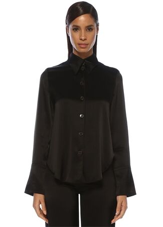 Nanushka Kadın Mandine Siyah Sivri Yaka Saten Gömlek S EU