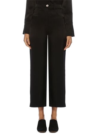 Nanushka Kadın Marfa Siyah Yüksek Bel Bol Paça Saten Pantolon XS EU