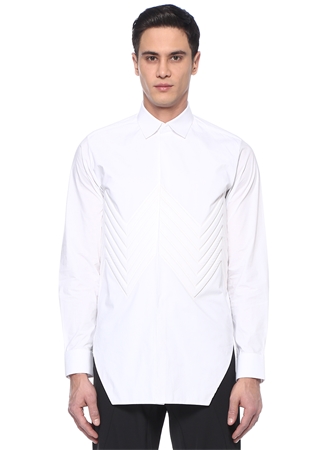 Bottega Veneta Erkek Beyaz İngiliz Yaka Kabartmalı Şeritli Gömlek 39 IT