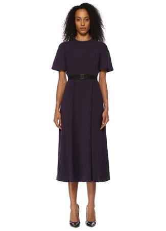 Emporio Armani Kadın Mor Beli Kemerli Kısa Kol Midi Elbise 40 IT