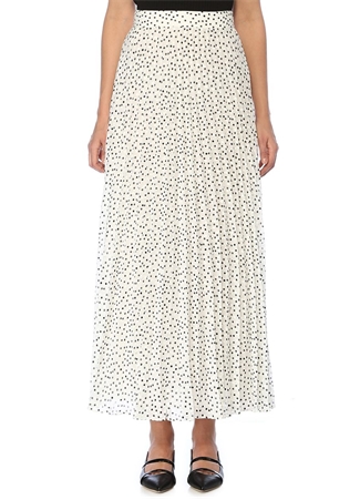 Emporio Armani Kadın Siyah Beyaz Puantiyeli Pilili Maksi Etek 42 IT