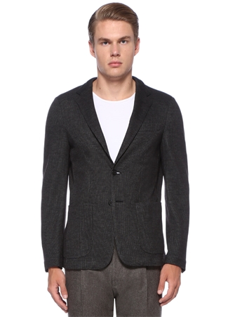 Corneliani Erkek Drop 7 Antrasit Çizgili Kelebek Yaka Yün Ceket Gri 50 IT