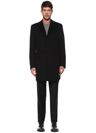 Corneliani Erkek Drop 7 Siyah Kelebek Yaka Yün Palto 56 IT