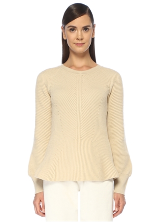 Alberta Ferretti Kadın Bej Ribanalı Peplum Detaylı Yün Kazak 40 IT