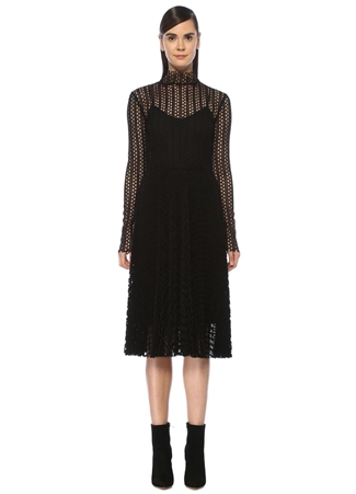 Philosophy di Lorenzo Serafini Kadın Siyah Dik Yaka Uzun Kol Midi File Örgü Elbise 38 IT