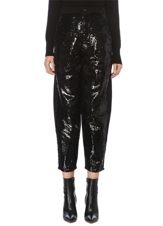 Philosophy di Lorenzo Serafini Kadın Siyah Yüksek Bel Payet İşlemeli Crop Pantolon 42 IT