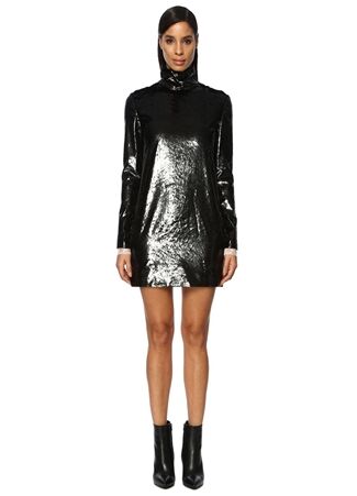 Philosophy di Lorenzo Serafini Kadın Siyah Dik Yaka Parlak Dokulu Uzun Kol Mini Elbise 42 IT Philosophy di Lorenzo Serafini Kadın Siyah Dik Yaka Parlak Dokulu Uzun Kol Mini Elbise 42 IT