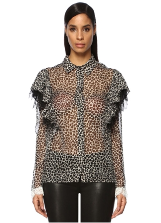 Philosophy di Lorenzo Serafini Kadın Leopar Desenli Dantelli Şifon Bluz Beyaz 42 IT